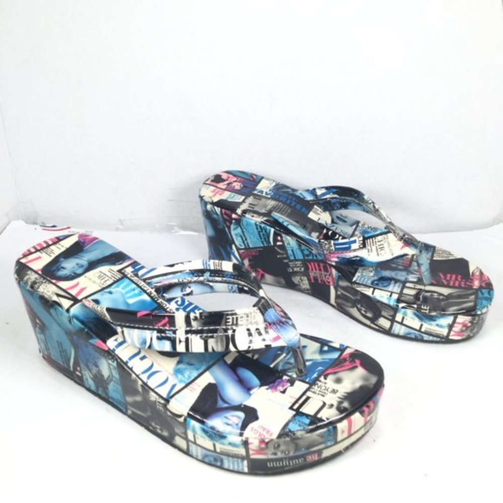 Magazine Collage Y2k Wedge Heel Sandals Size 9-9.5 - Gem